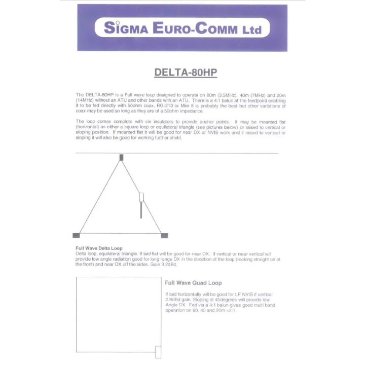SIGMA DELTA 80HP Loop Antenna for 80 Metres