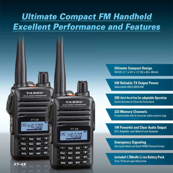 YAESU FT-4XE Ham Walkie Talkie Dual VHF & UHF 5W Ham Walkie Talkie ...