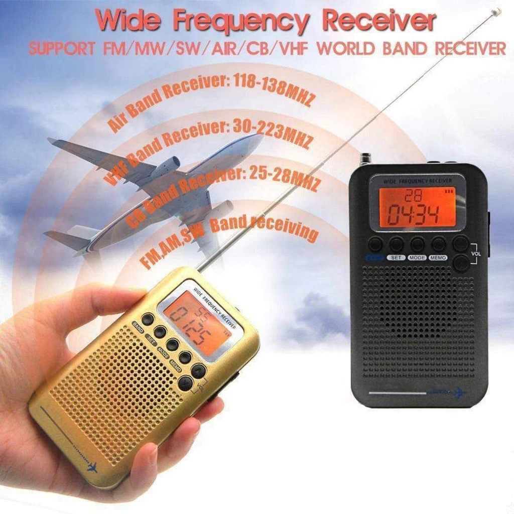 TECHOMAN Aircraft Band Radio Receiver VHF AIR/FM/AM/CB/VHF/SW ** GREY