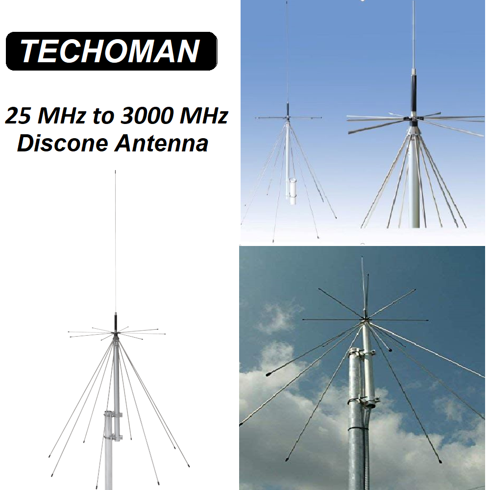 TECHOMAN 25 MHz to 3000 MHz Super Discone Ultra-Wide Band Outdoor Ante